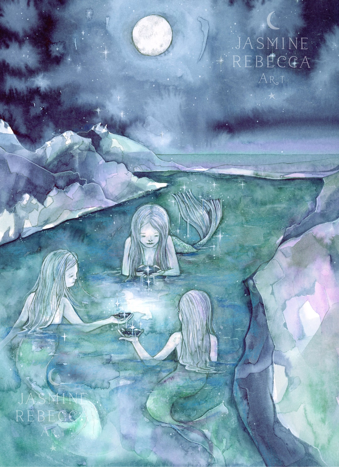 PRINT Chapel Pool Mermaids Polperro, Cornwall A4 Mermaid Watercolor ...