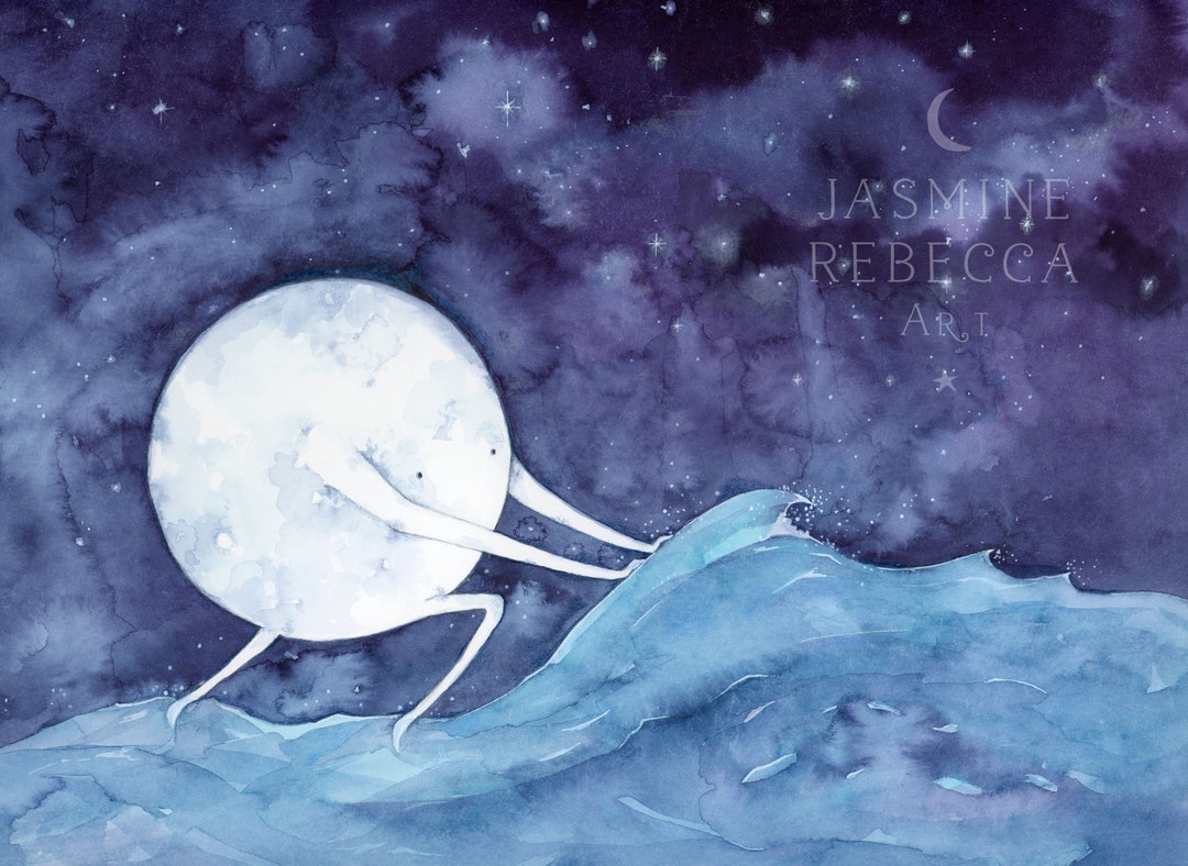 PRINT Moon Man Poster Lunar Landscape A4 Decor Watercolour Celestial ...