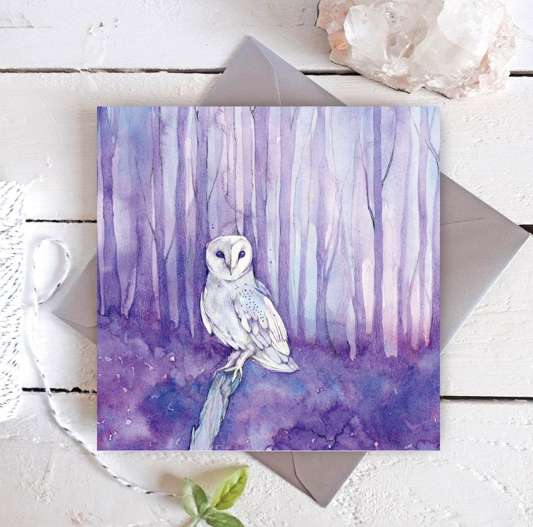 CARD Moon the Owl Watercolor Barn Owl Art Woodland Owl Frame-able ...
