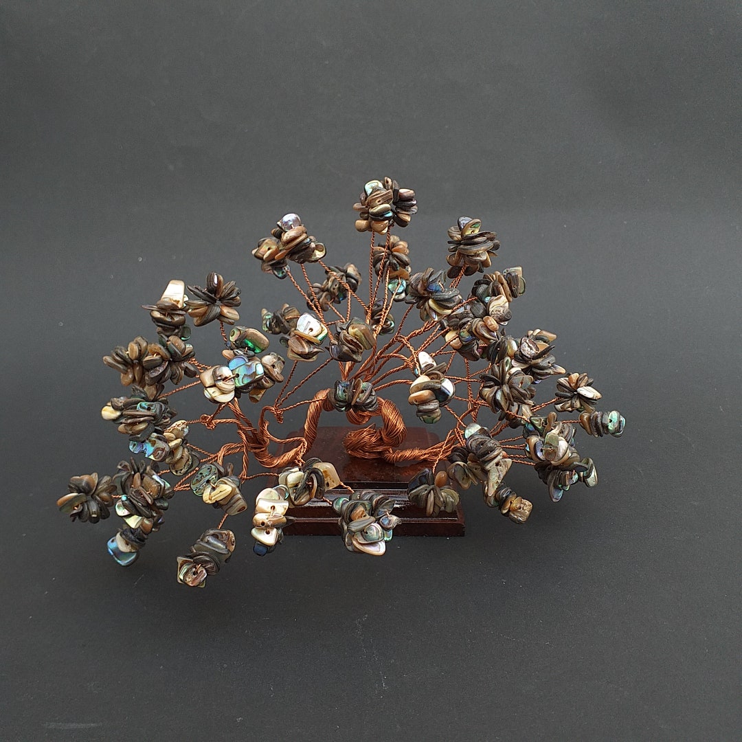 Abalone Gemstone Tree Windswept Wire Sculpture Gemstone Abalone Bonsai ...