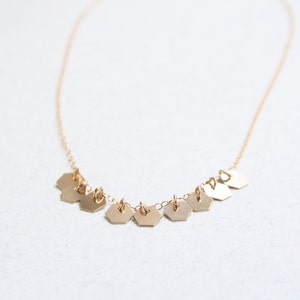 Delicate Gold Charms Necklace, Hexagon Charm Necklace, Dainty Hexagon ...