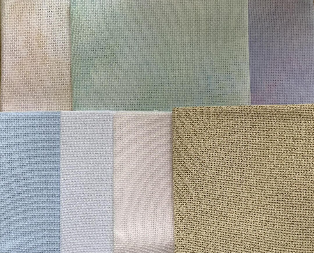 14ct Aida Fabric~ Printed & Iridescent Peach/yellow, Blue/green, Pink ...