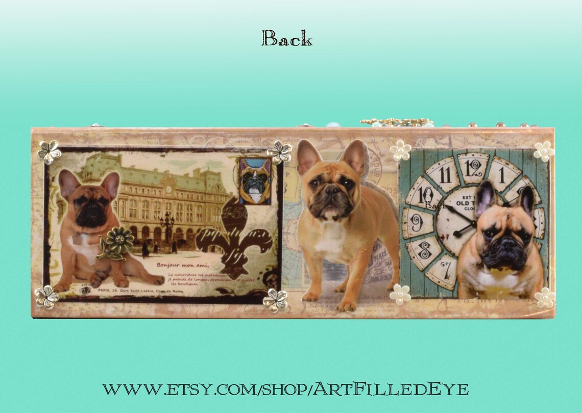Embellished Parisian Box Decoupaged Black Mask Fawn French Bulldogs ...