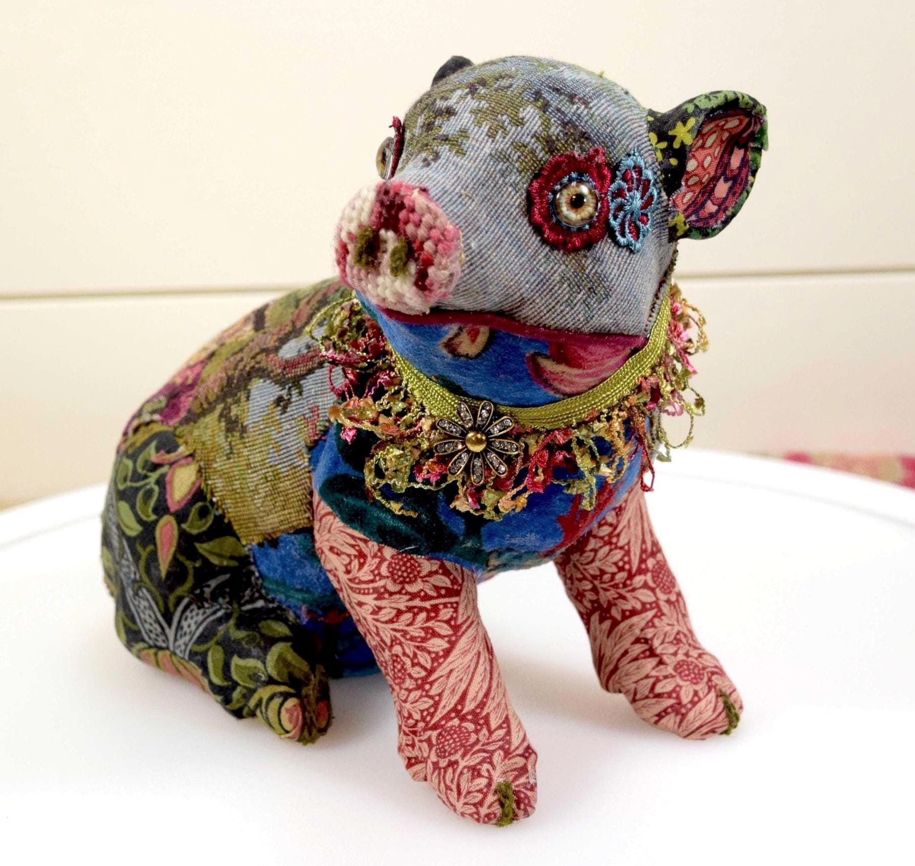 Colorful Handmade Pig Figure: Exotic Fabric Covered Pig Sculpture ...