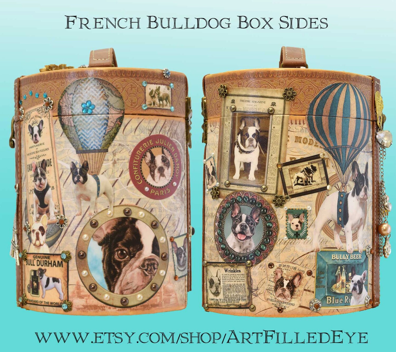 Large Embellished Parisian Box Decoupaged W Pied French Bulldogs-hand ...