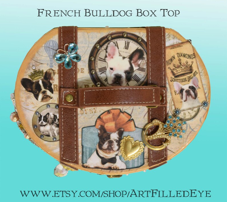 Large Embellished Parisian Box Decoupaged W Pied French Bulldogs-hand ...