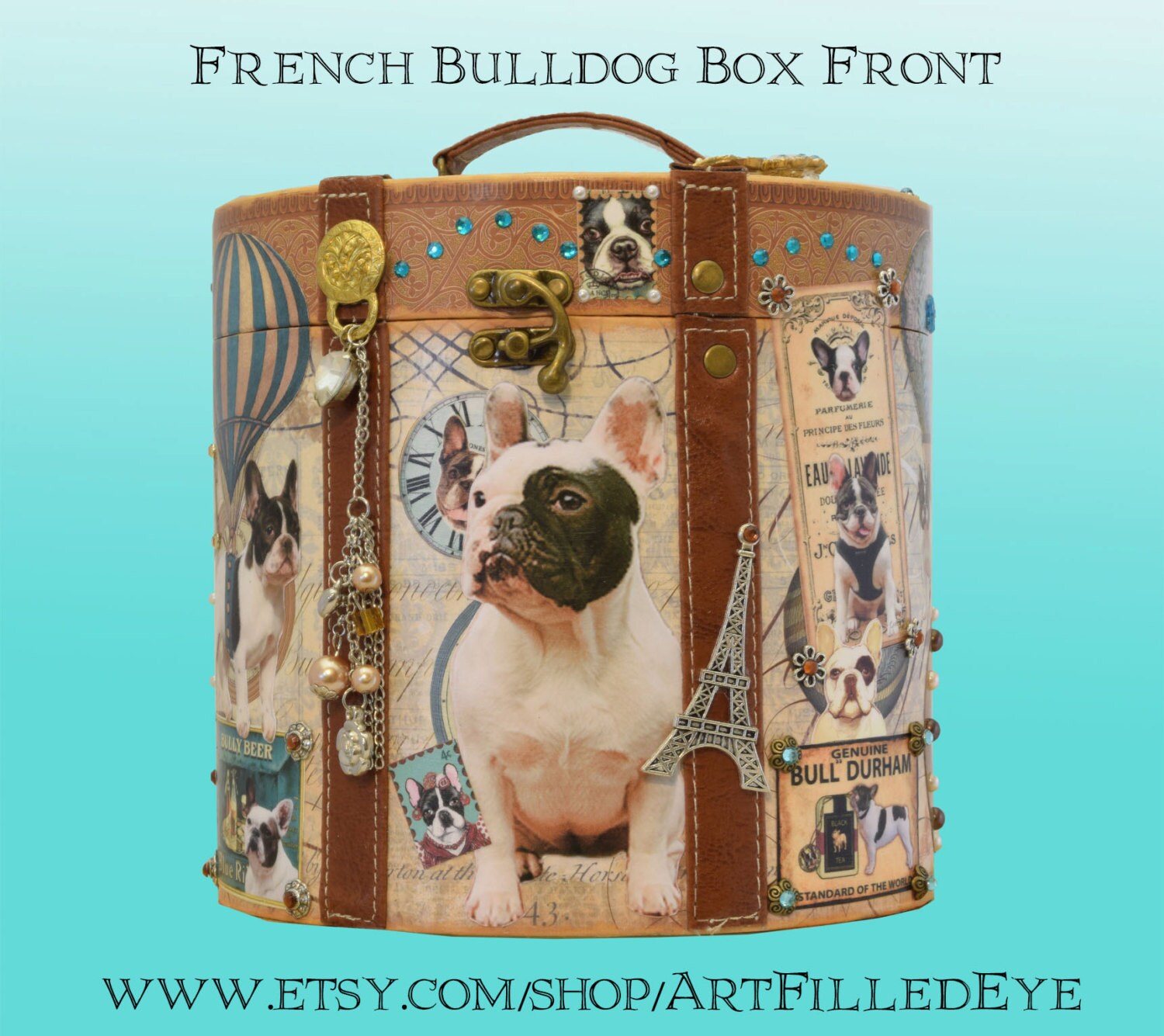 Large Embellished Parisian Box Decoupaged W Pied French Bulldogs-hand ...
