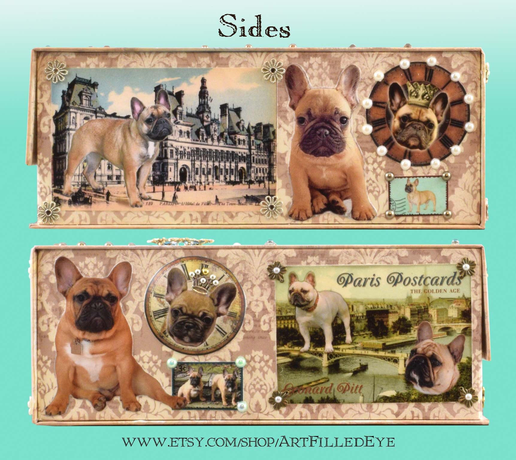 Embellished Parisian Box Decoupaged Black Mask Fawn French Bulldogs ...