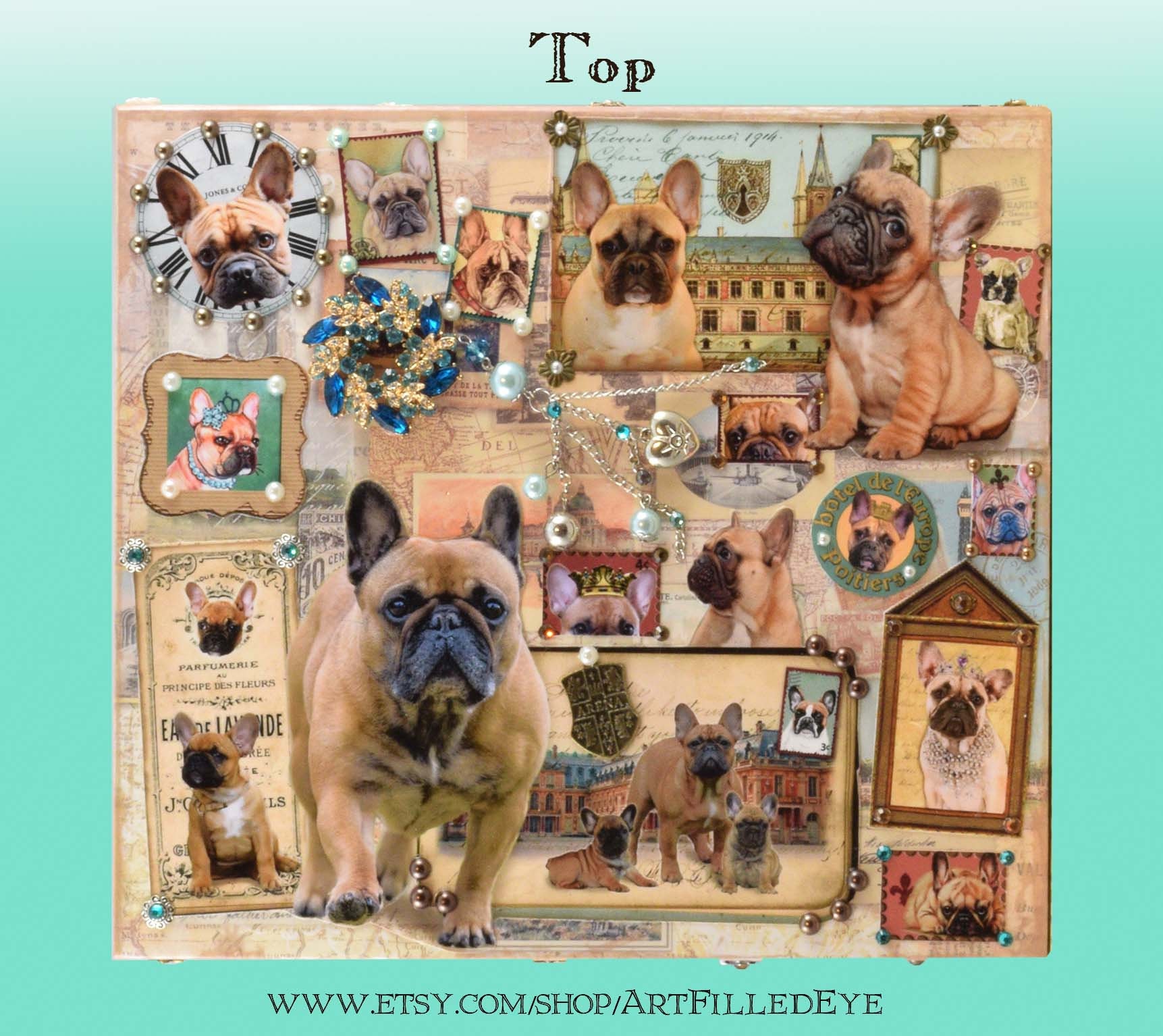 Embellished Parisian Box Decoupaged Black Mask Fawn French Bulldogs ...