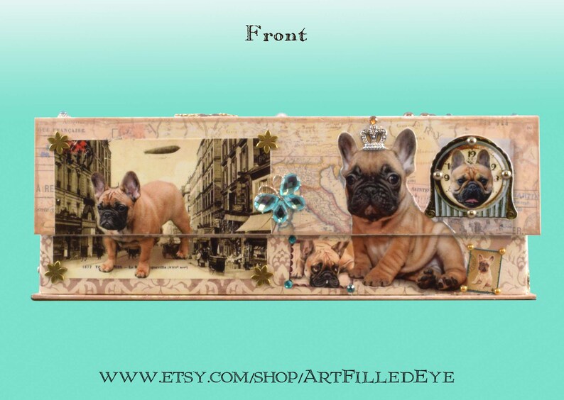 Embellished Parisian Box Decoupaged Black Mask Fawn French Bulldogs ...