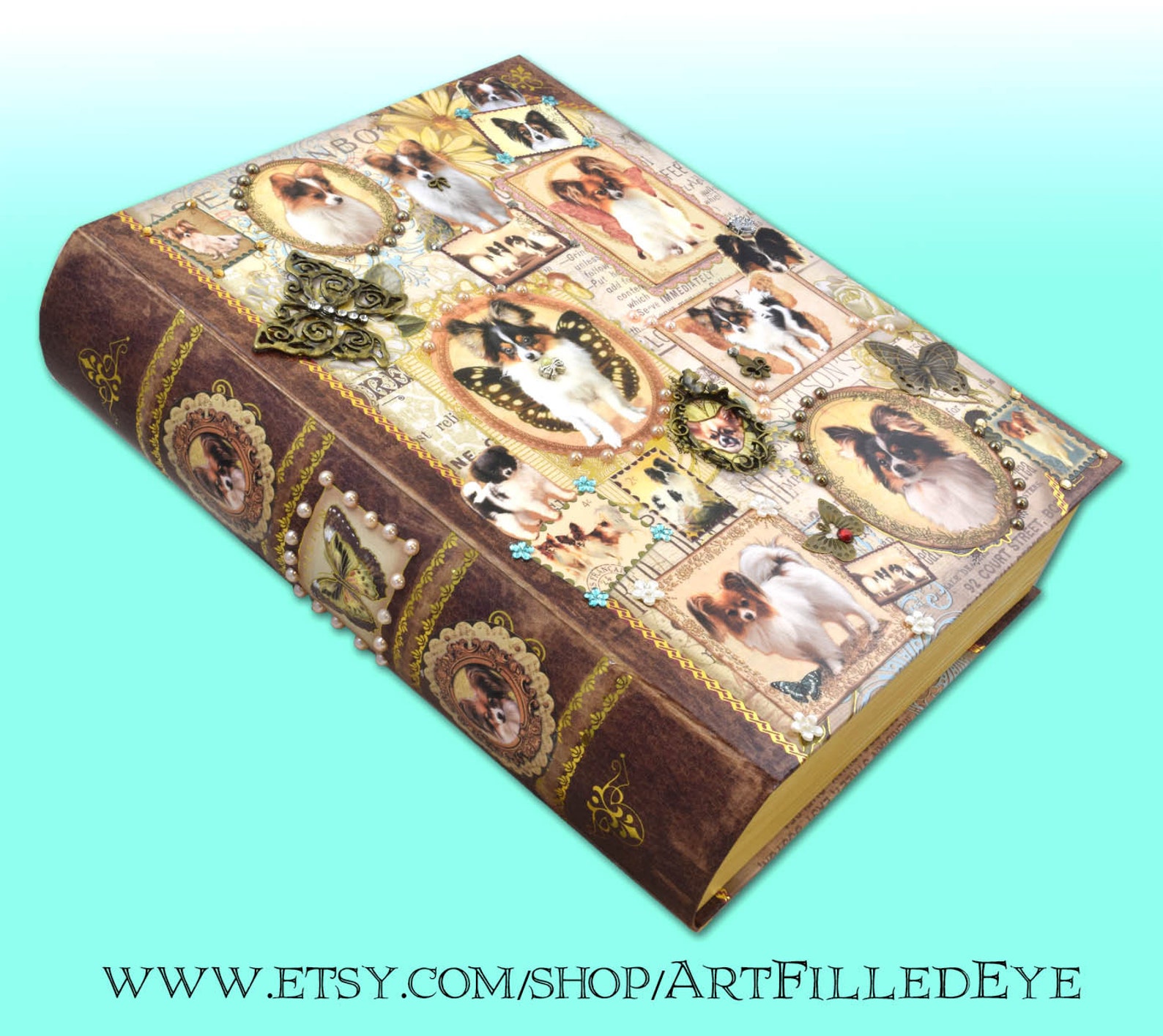 Decorative All Colors-papillon Dogs Book Memorial Box-vintage Ephemera ...