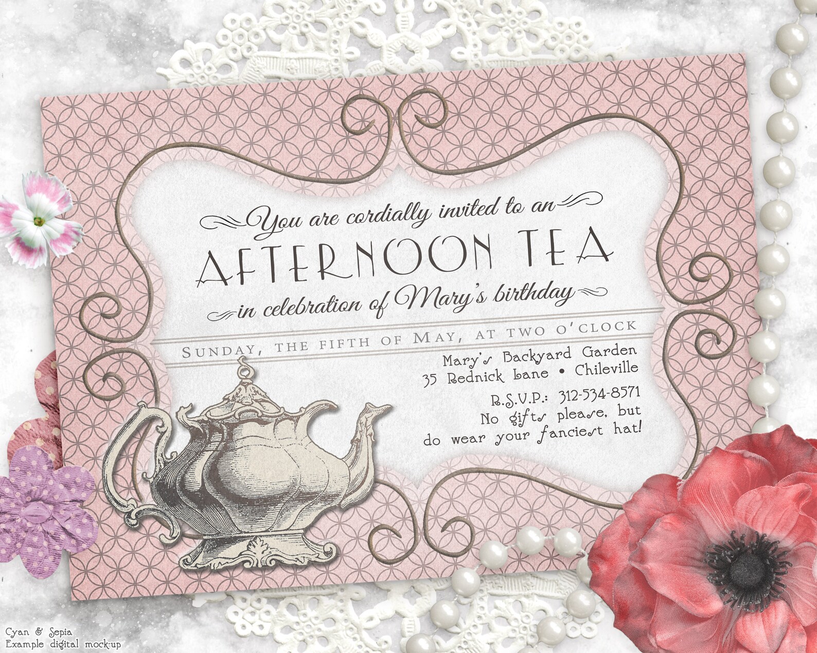 Antique Teapot - Tea Party Birthday Shower Invitation, Print Your Own ...