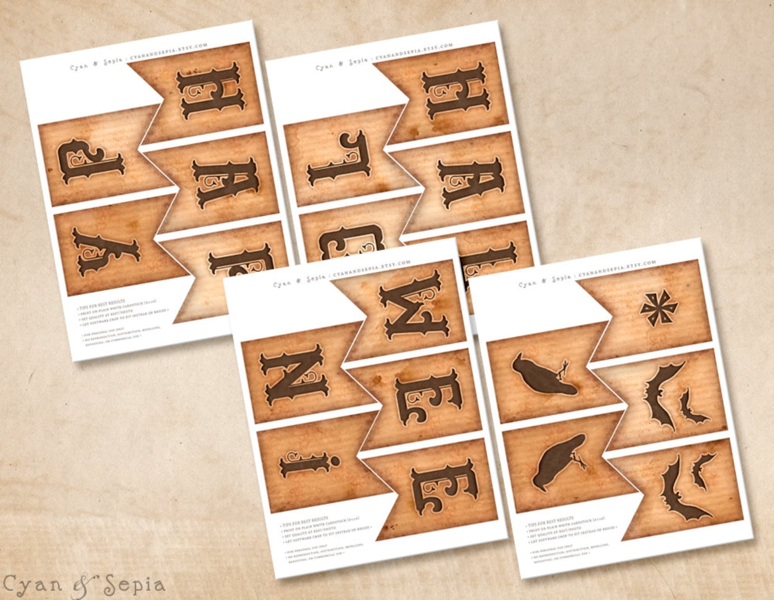 Printable Flag Banner Garland - Old Paper Halloween - DIY PDF Download ...