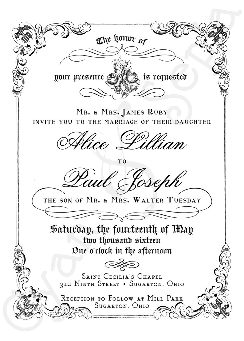 Antique Calligraphy Wedding Invitation, Print-your-own or Digital File ...