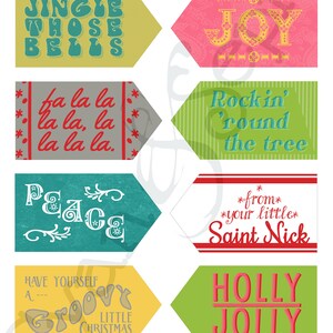 Printable PDF Gift Tags - Hippie Holiday - Winter Christmas Retro ...