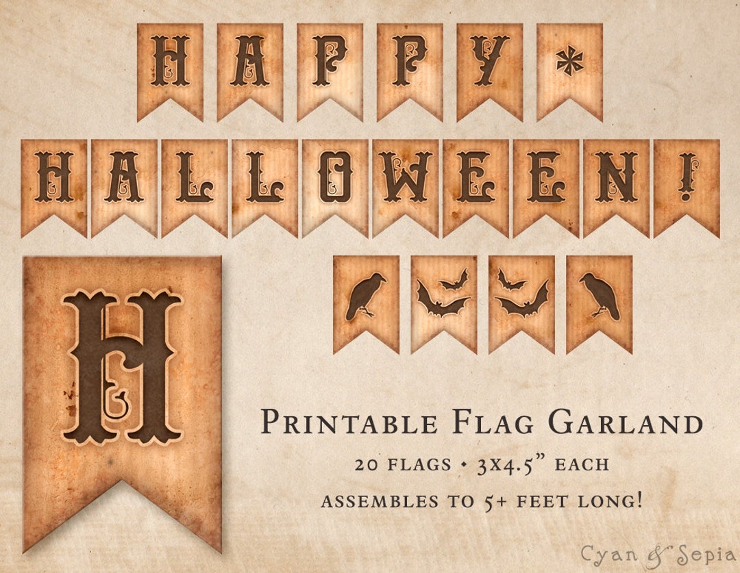 Printable Flag Banner Garland - Old Paper Halloween - DIY PDF Download ...