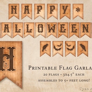 Printable Flag Banner Garland - Old Paper Halloween - DIY PDF Download ...