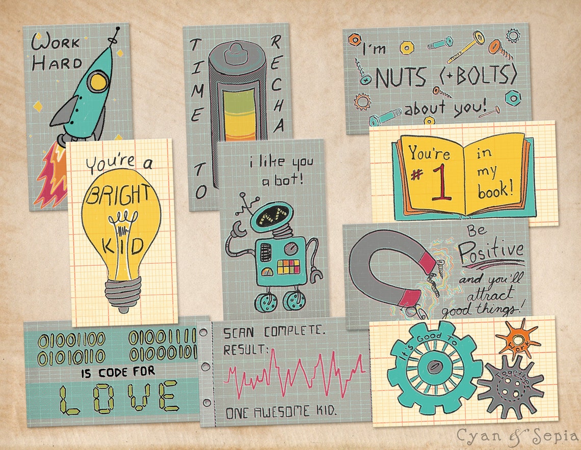 Lunchbox Notes, STEM Kids, Printable JPG + PDF - 10 Designs Print-your ...