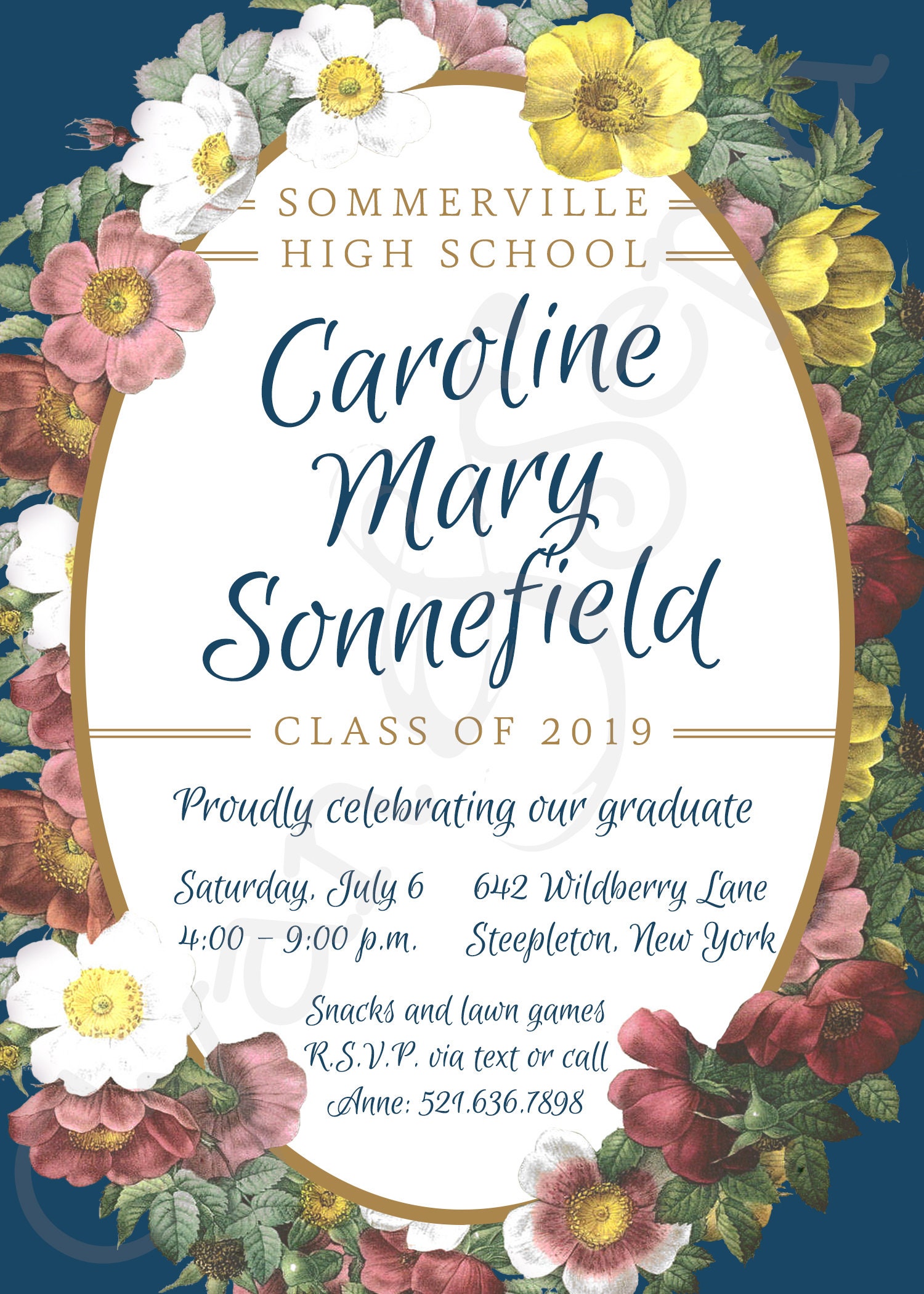 Floral Wreath Graduation Party Invitation, Print-your-own or Digital ...