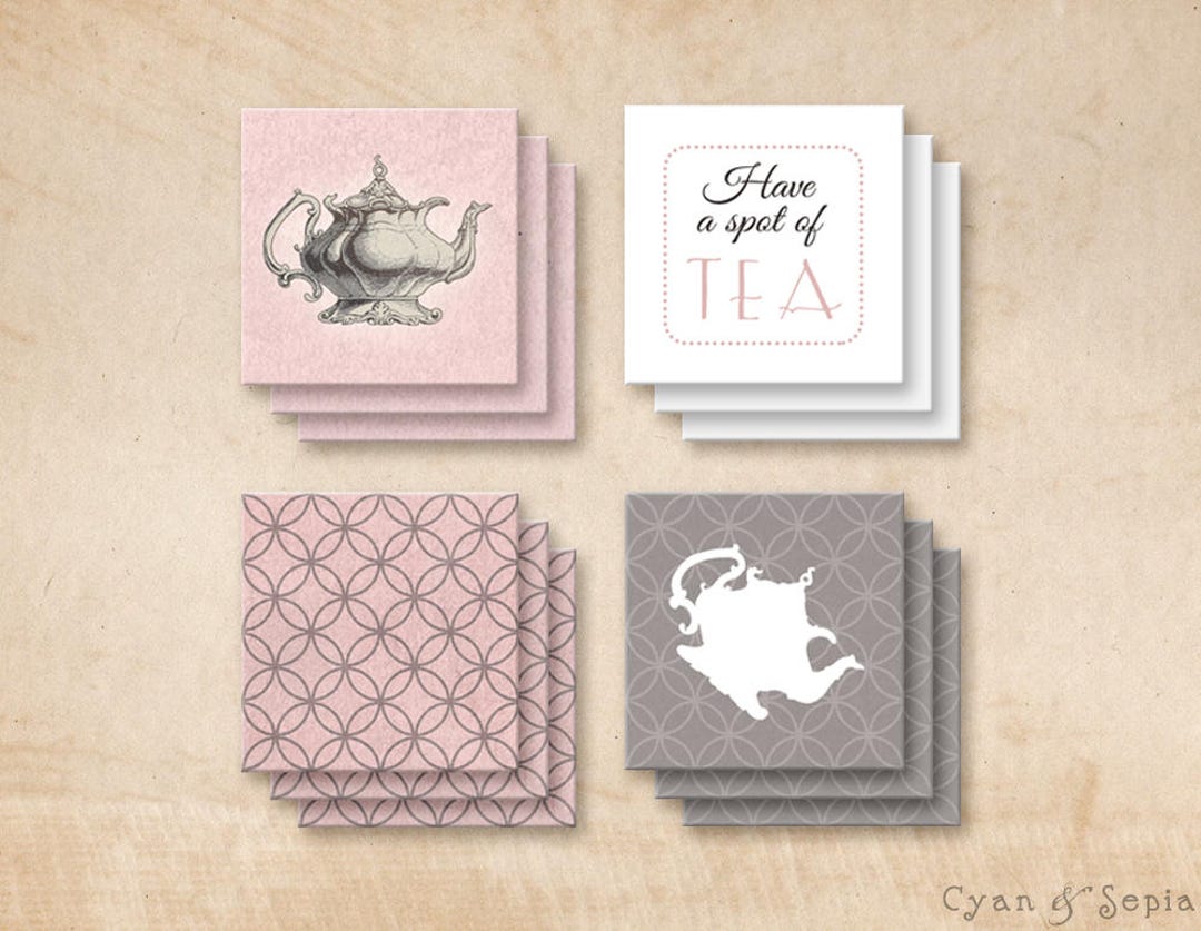 Printable 2x2 Party Squares Favor Tags - Antique Teapot - Tea Party ...