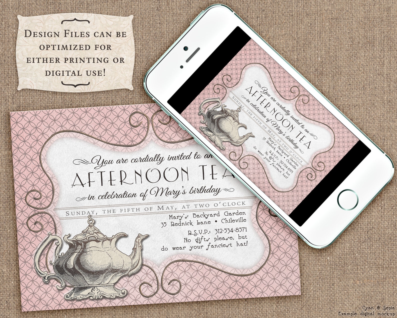 Antique Teapot - Tea Party Birthday Shower Invitation, Print Your Own ...