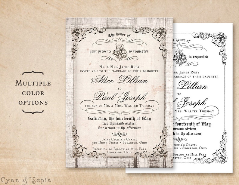Antique Calligraphy Wedding Invitation, Print-your-own or Digital File ...