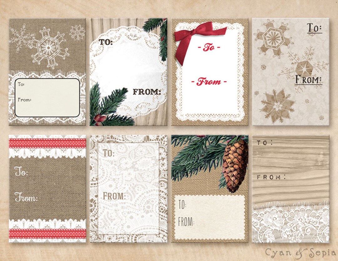 Printable PDF Gift Tags - Rustic Holiday Winter Christmas - Burlap Lace ...