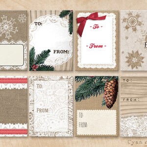 Printable PDF Gift Tags - Rustic Holiday Winter Christmas - Burlap Lace ...