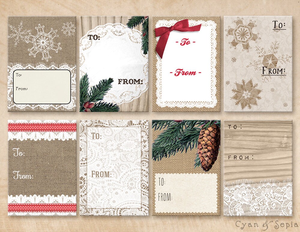 Printable PDF Gift Tags - Rustic Holiday Winter Christmas - Burlap Lace ...