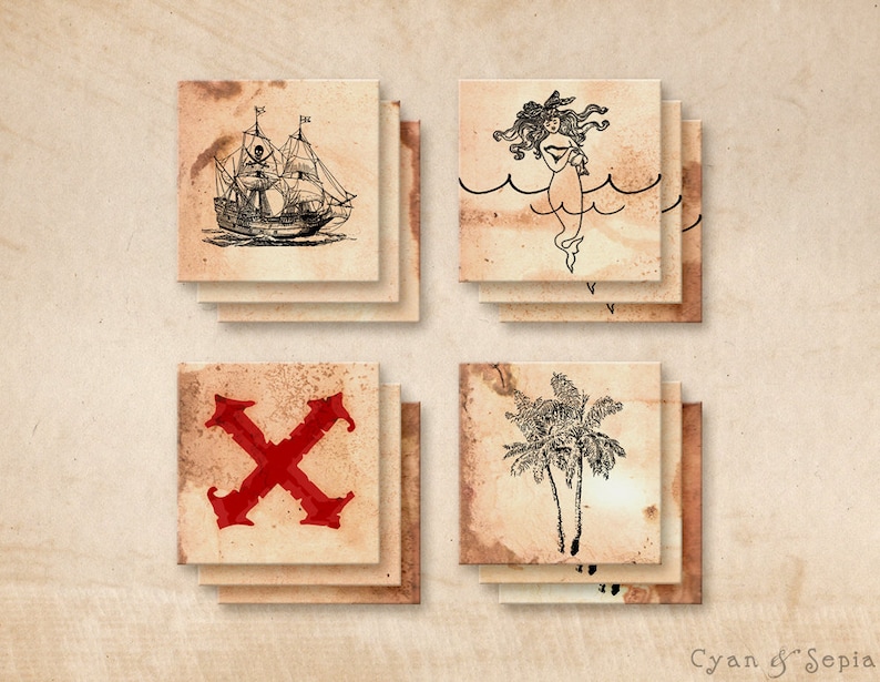 Printable 2x2 Party Squares Favor Tags - Pirate Treasure Map - Kids ...
