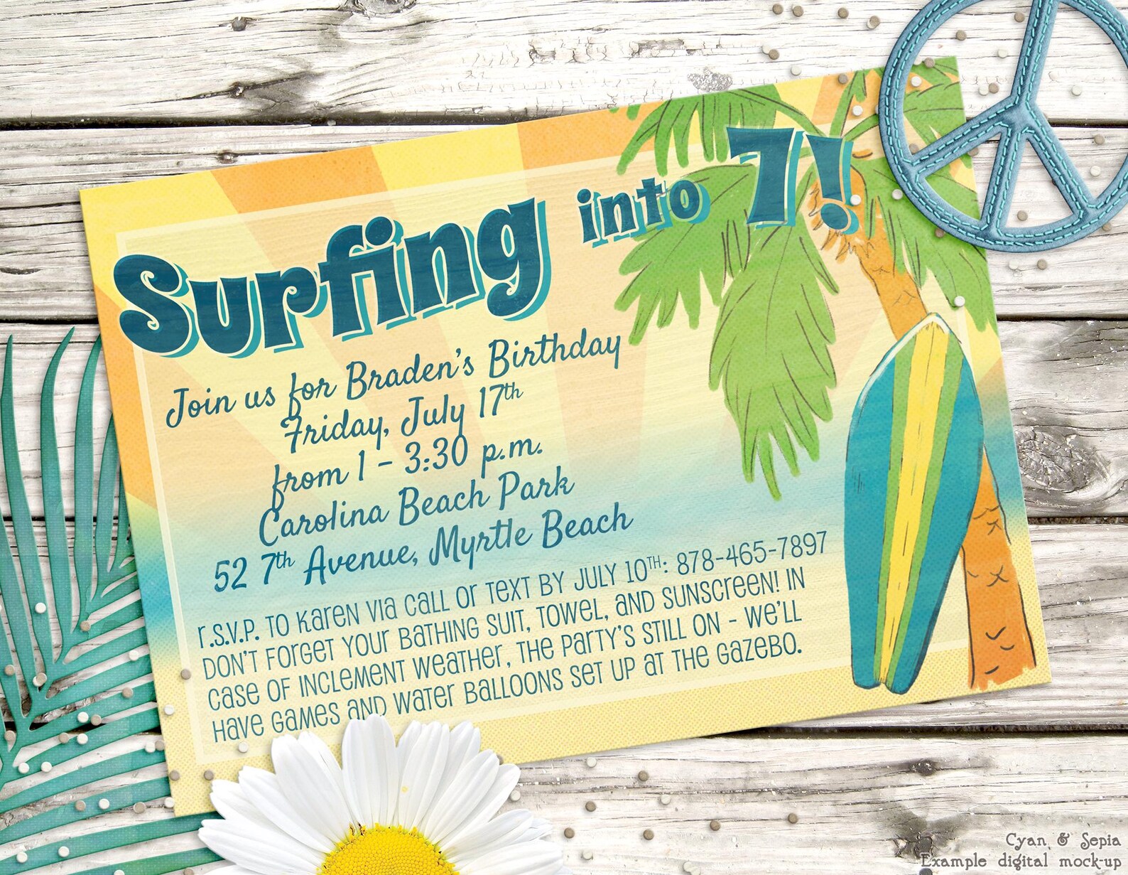 Sunny Surf Party Invitation, Print-your-own or Digital File - 5x7 ...