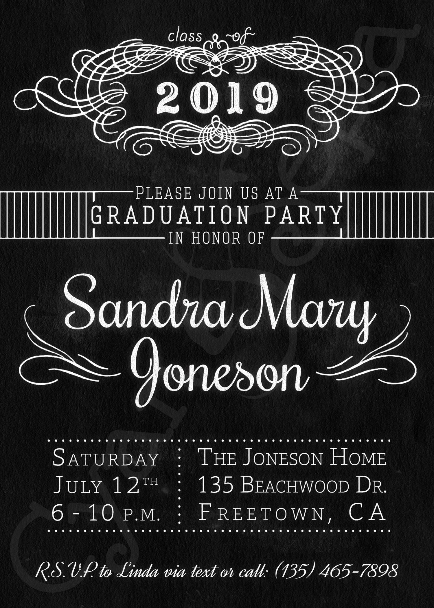 Chalkboard Graduation Party Invitation, Print-your-own or Digital File ...