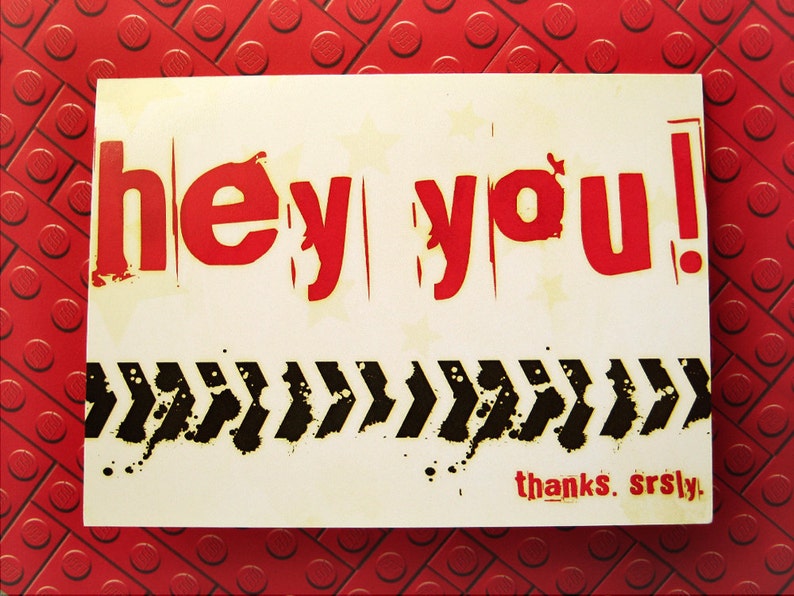 Hey You Graffiti Blank 4x5.5 Thank You Card Red Yellow - Etsy