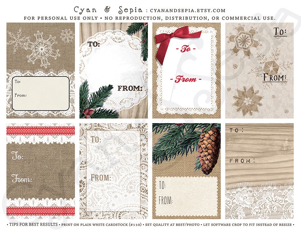 Printable PDF Gift Tags - Rustic Holiday Winter Christmas - Burlap Lace ...