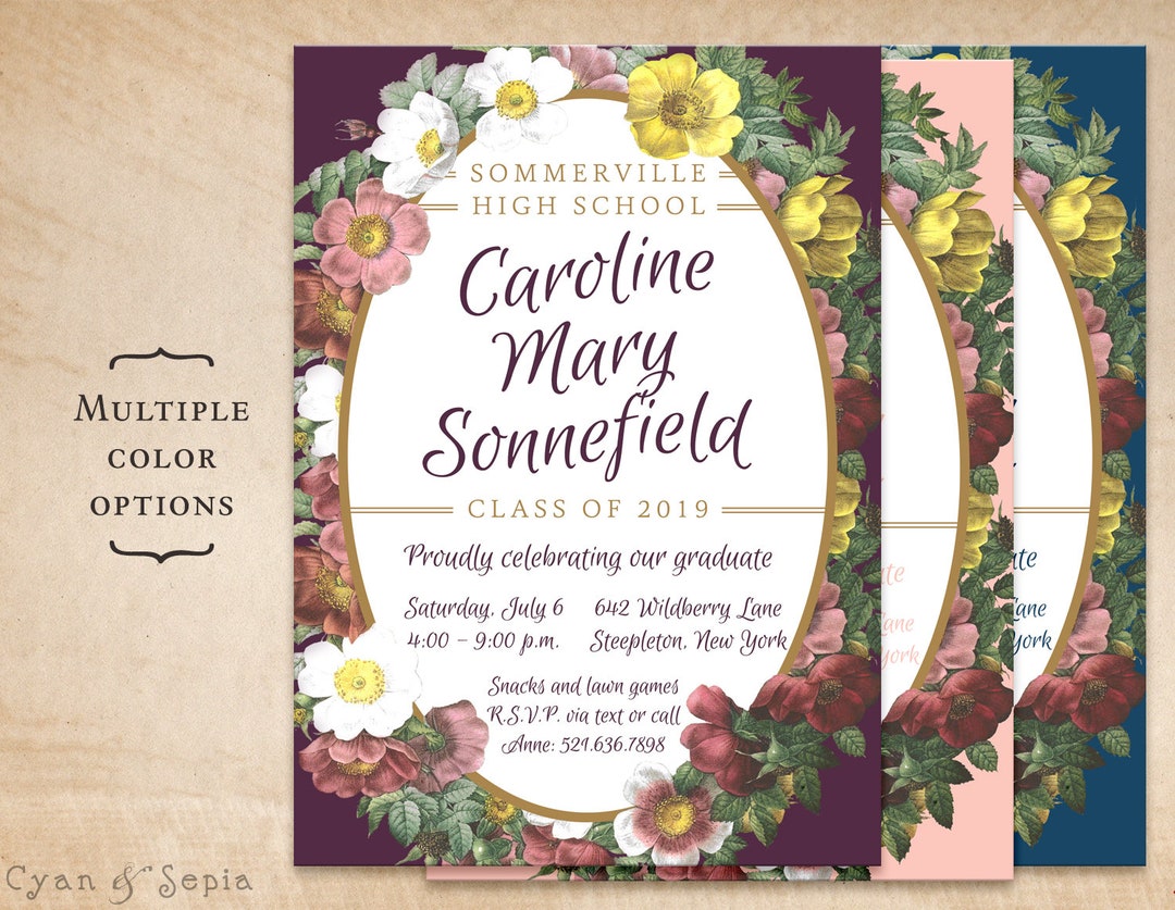 Floral Wreath Graduation Party Invitation, Print-your-own or Digital ...
