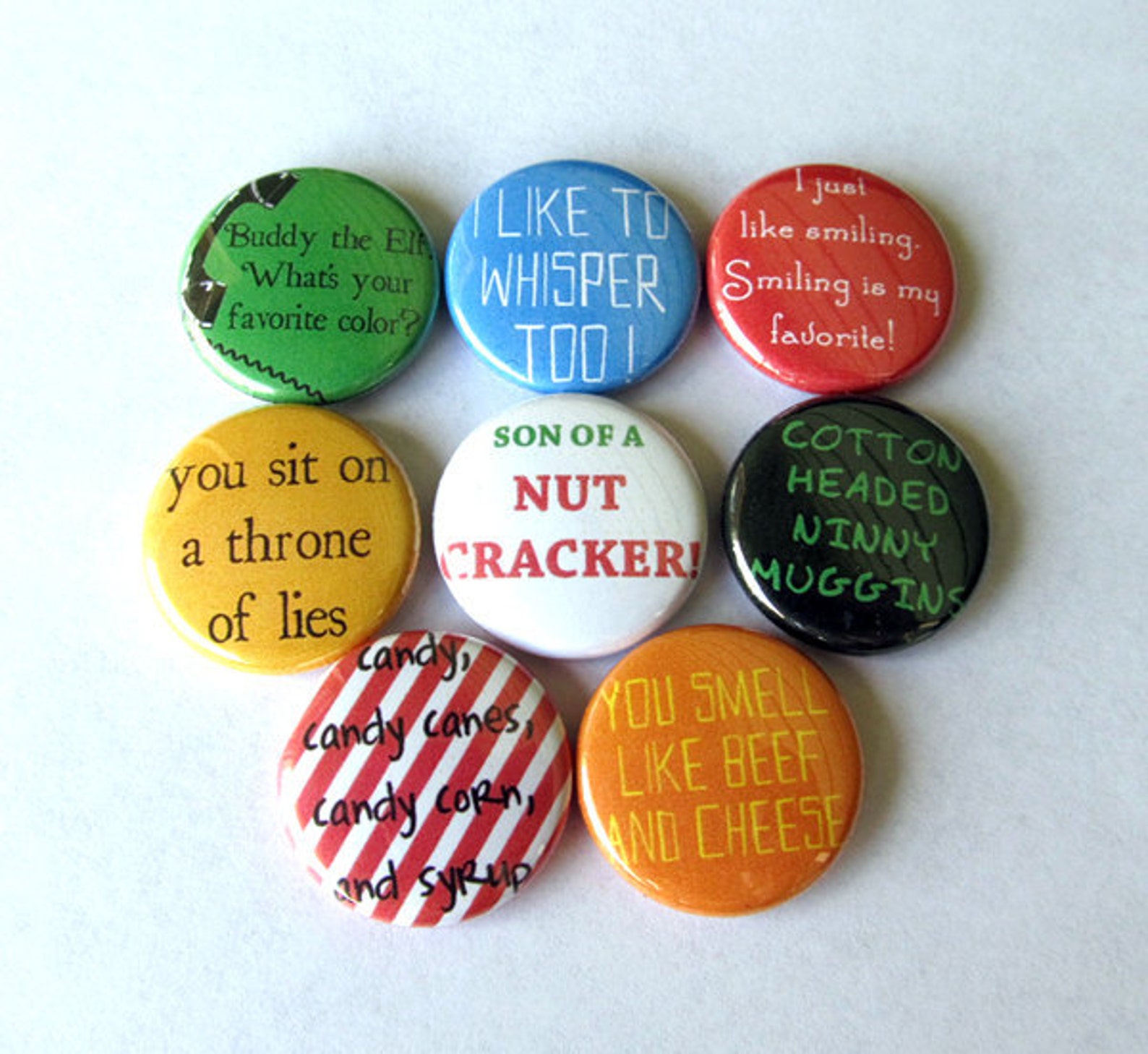 Buddy the Elf Quotes Pinback Button Set of 8 - Christmas Funny Stocking ...