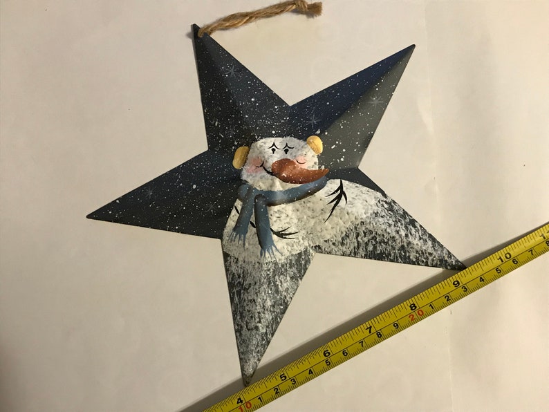 8 1/2 inch metal snowman decorated star ornament HR53 | Etsy