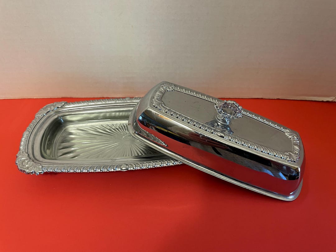Metal Butter Dish, With Glass Inlay Vintage (RR) - Etsy
