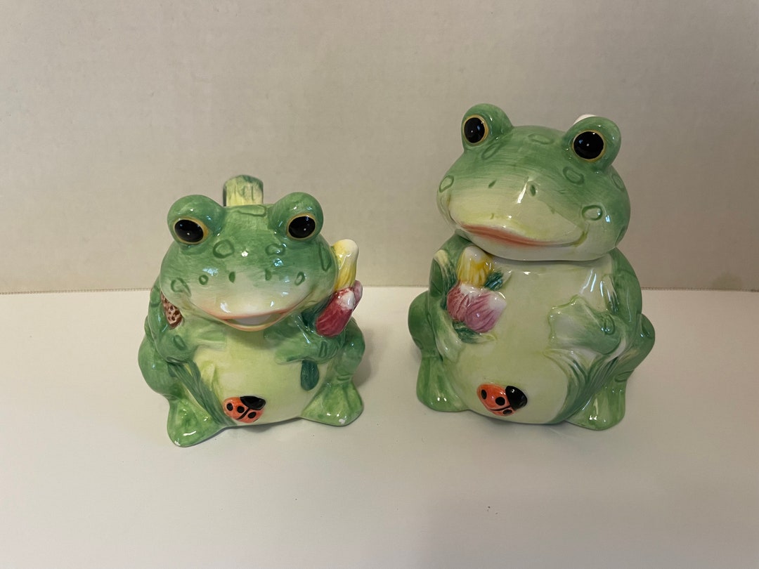 Frogs, Sugar and Creamer Server With Spoon, No Box RR - Etsy