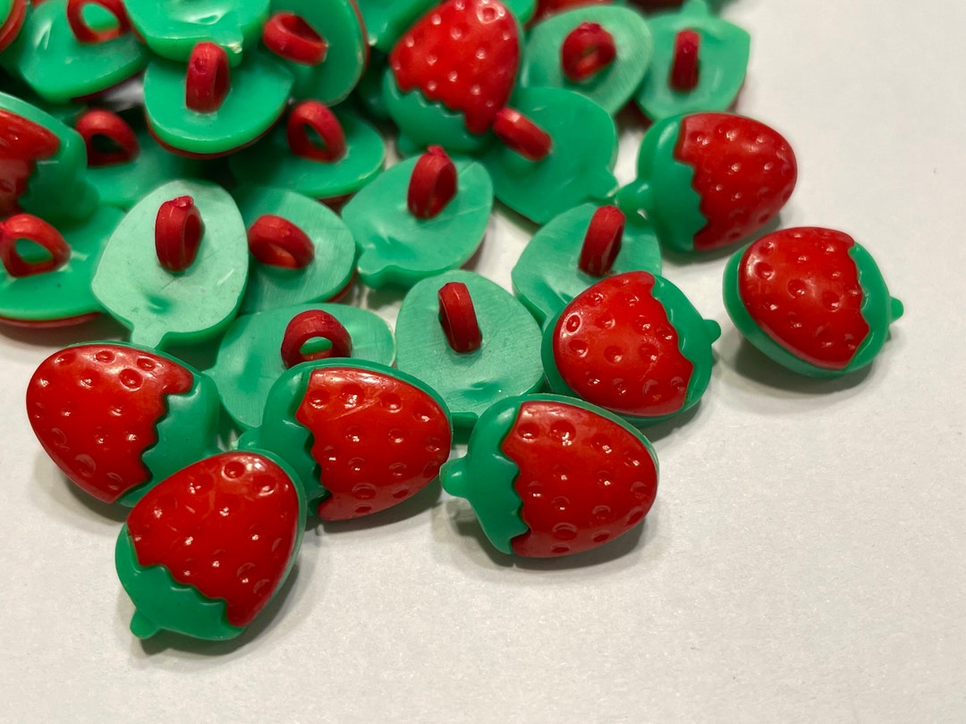 6 Count Small Red and Green Strawberry Buttons, 10 X 16 Mm (B8) - Etsy