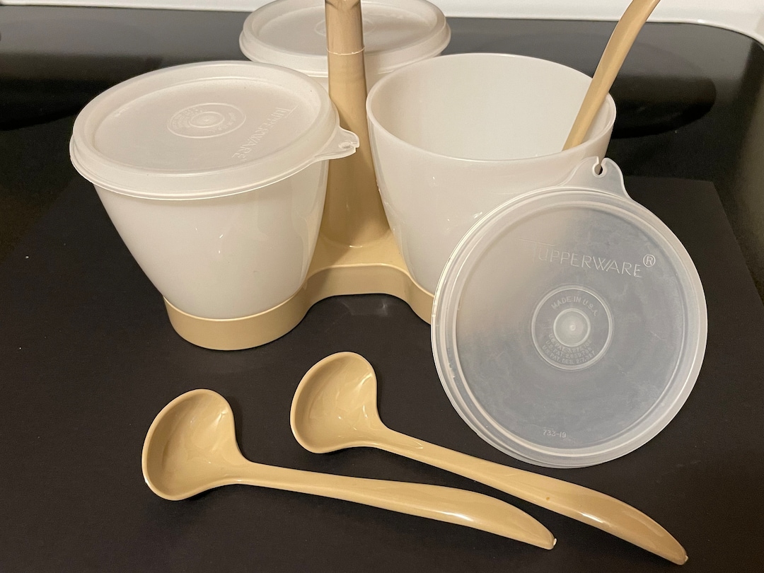 Tupperware Almond and White Color Condiment Caddy Server Complete With ...