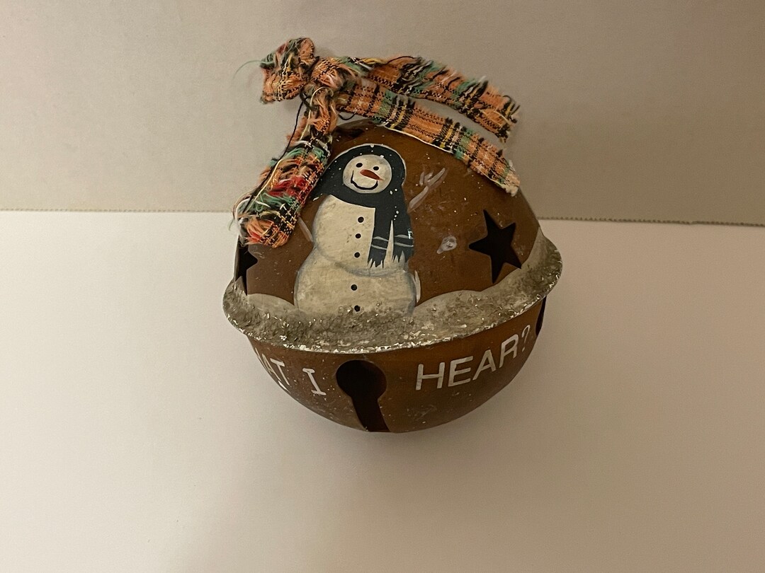 3 1/2 Inch Large Rustic Old Jingle Bell, Painted Country Snowman (BB1 ...
