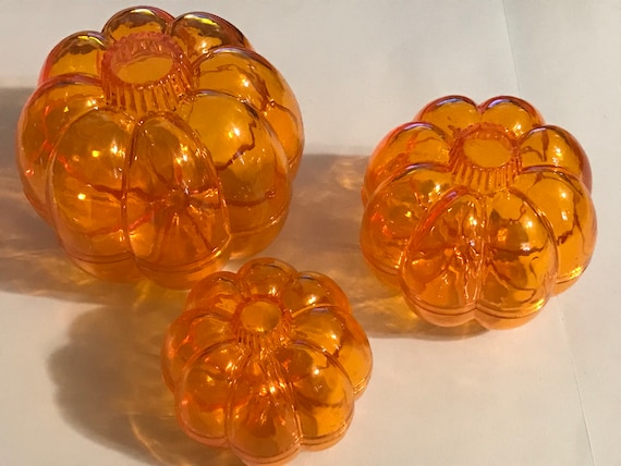 Set of 3 different size plastic pumpkins open store inside | Etsy