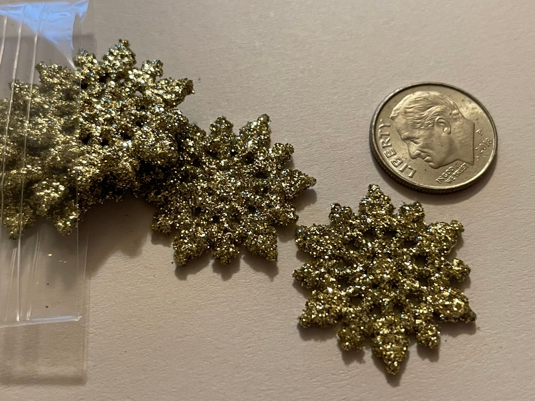6 Mini Gold Glitter Snowflake Ornaments, 1 Inch (RR34) - Etsy