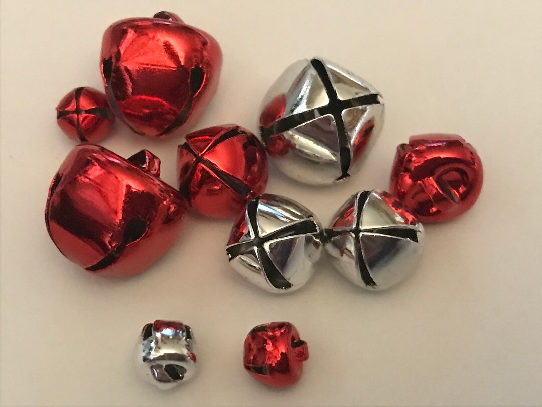 10 Count Assorted Red and Silver Color Small to Tiny Metal Jingle Bells ...