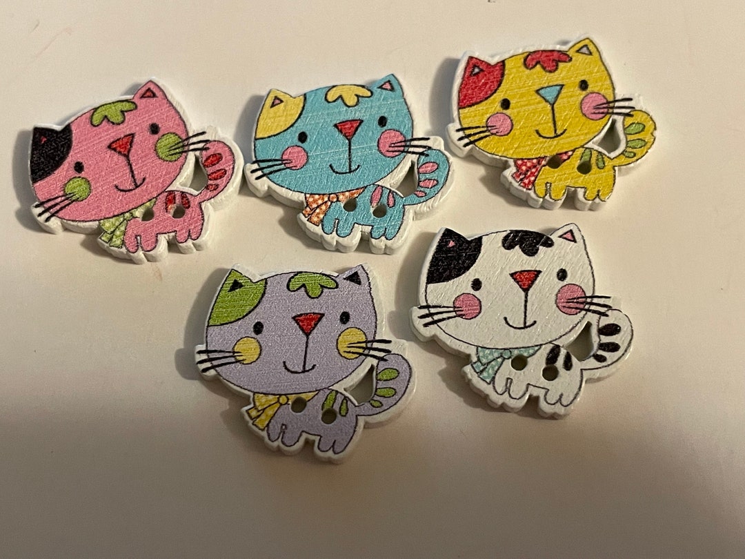 5 Count Assorted Color Cartoon Cat Wood Buttons, 1 Inch (1) - Etsy