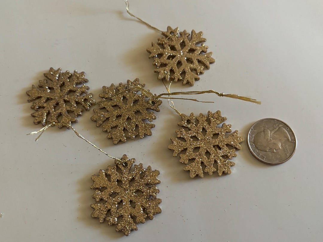 5 Mini Gold Glitter Snowflake Ornaments, 1.5 Inch (RR41) - Etsy