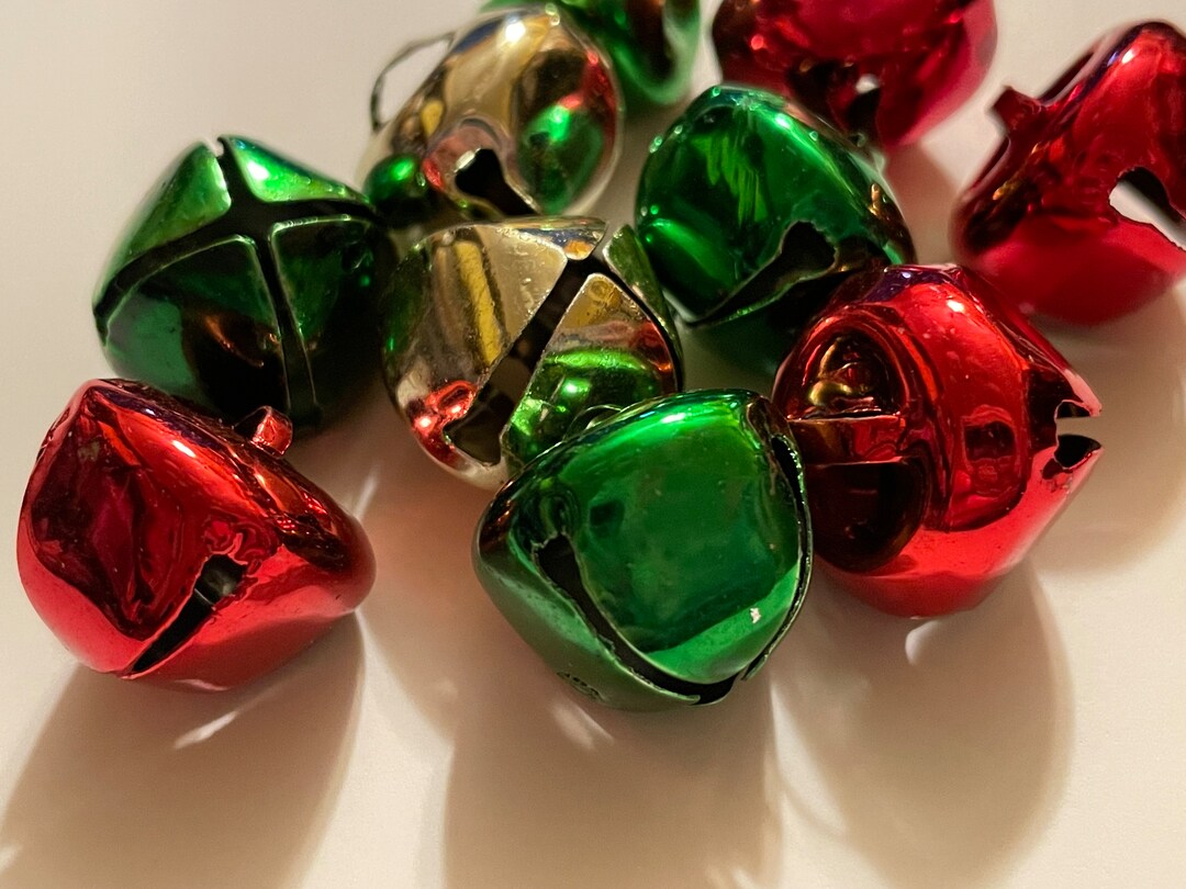 10 Count Assorted Red Green Gold and Silver Color Metal Jingle Bells ...