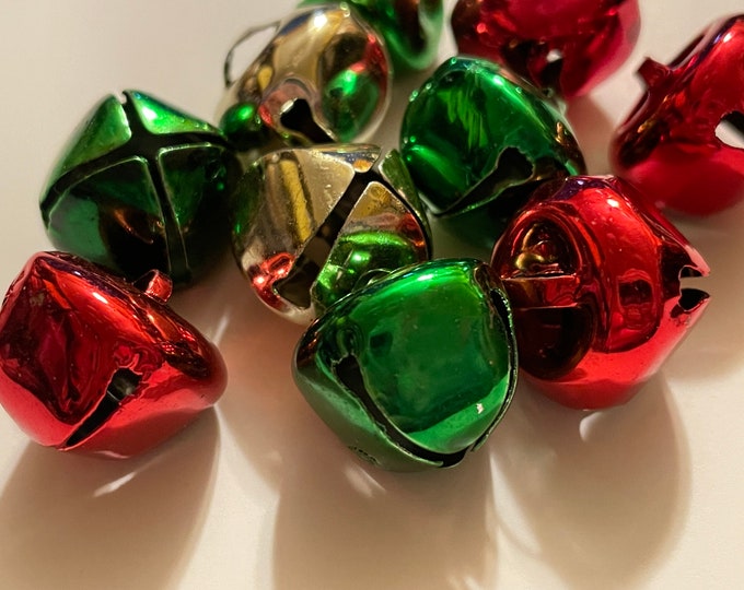 10 Count Assorted Red Green Gold and Silver Color Metal Jingle Bells ...