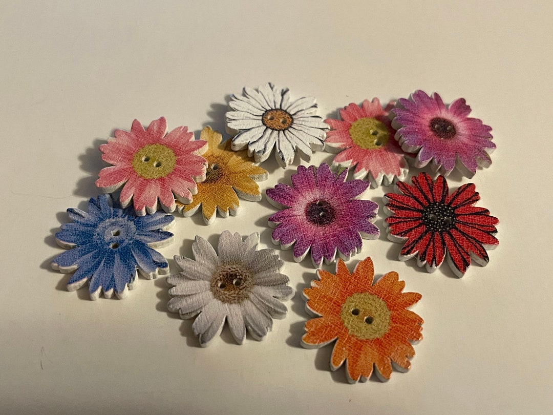 6 Count Wood Assorted Color Flower Buttons, 25 Mm (B5) - Etsy